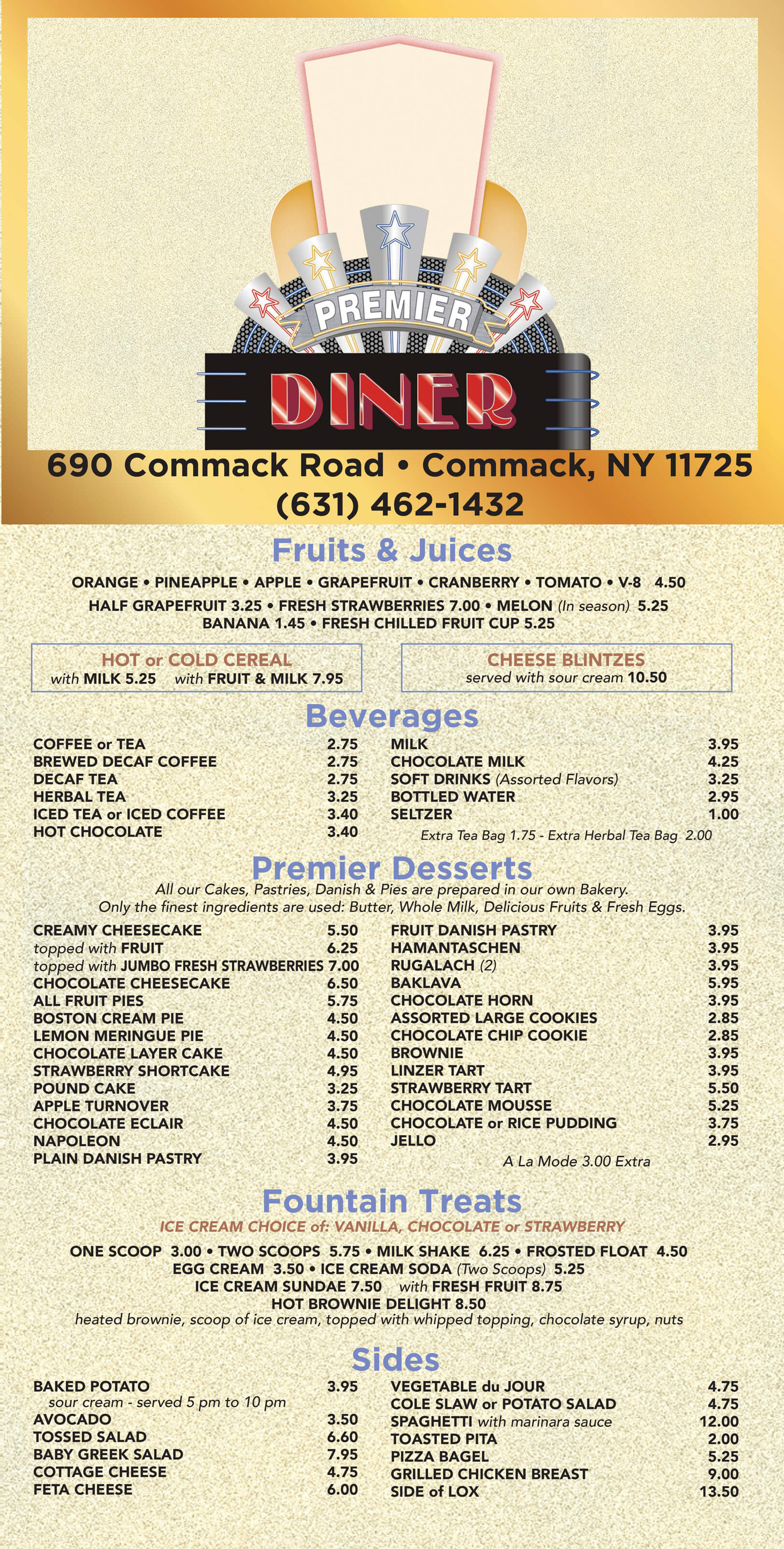 Menu - Order Online - Premier Diner - Commack Diner